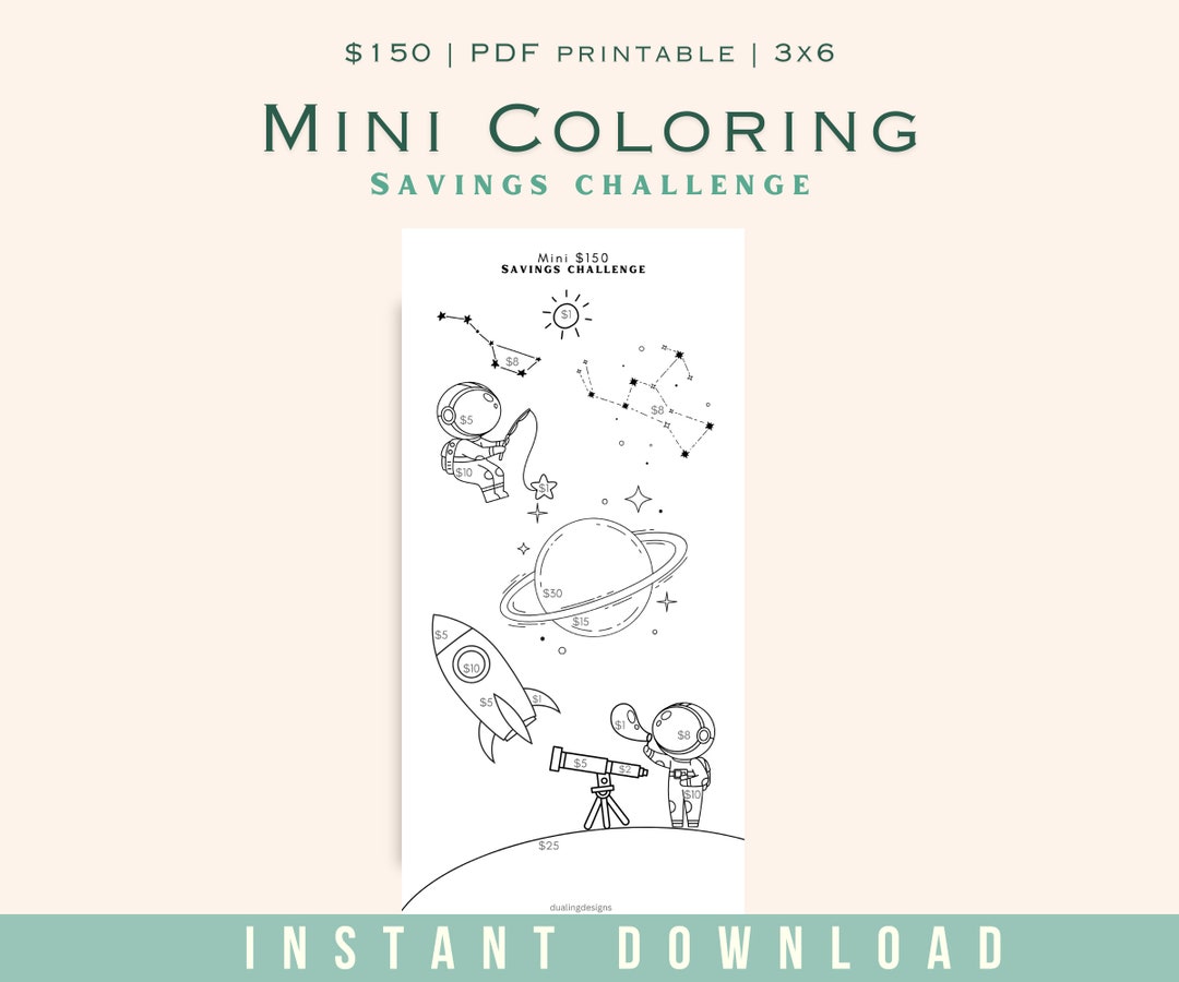 Mini Astronauts Coloring Savings Challenge - Mini 150 Saving Challenge ...