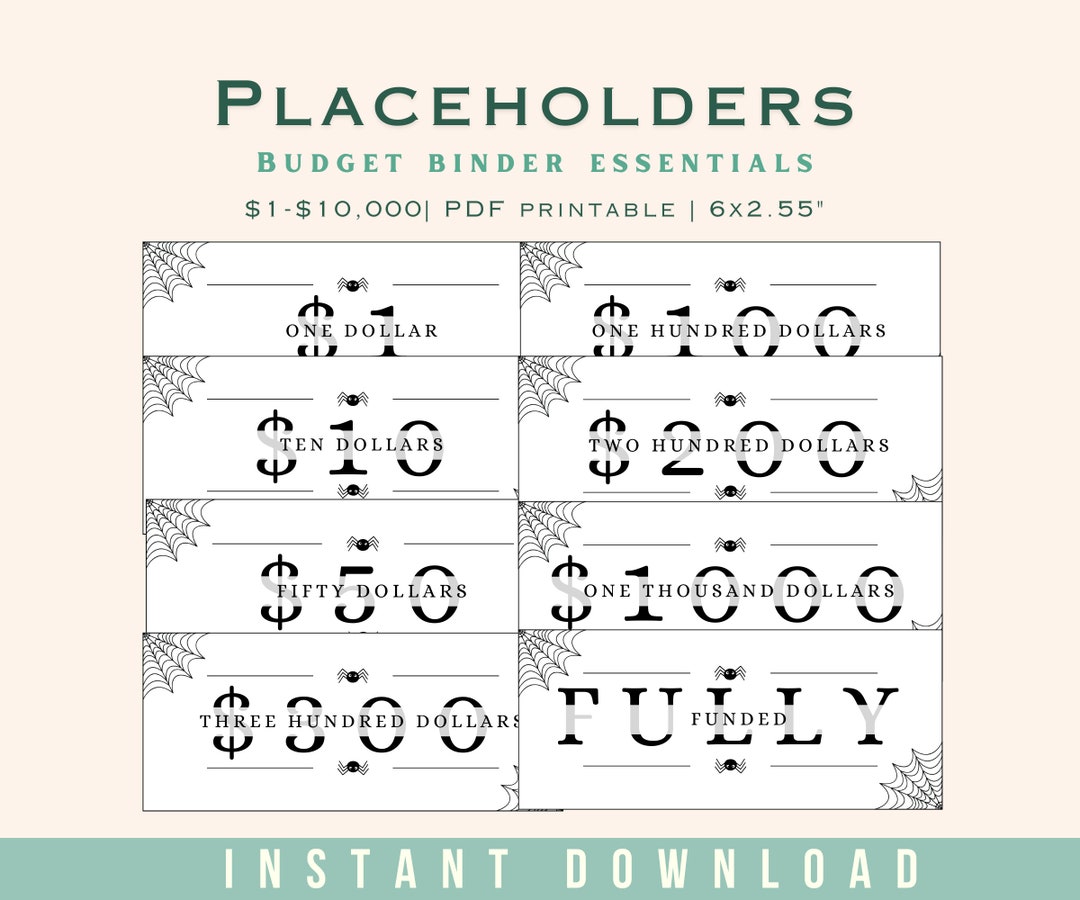 Halloween Spider Placeholders for Cash Stuffing, Printable Budget ...