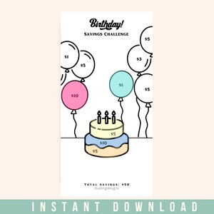 Birthday Coloring Savings Challenge, Saving Challenge Printable, Low ...