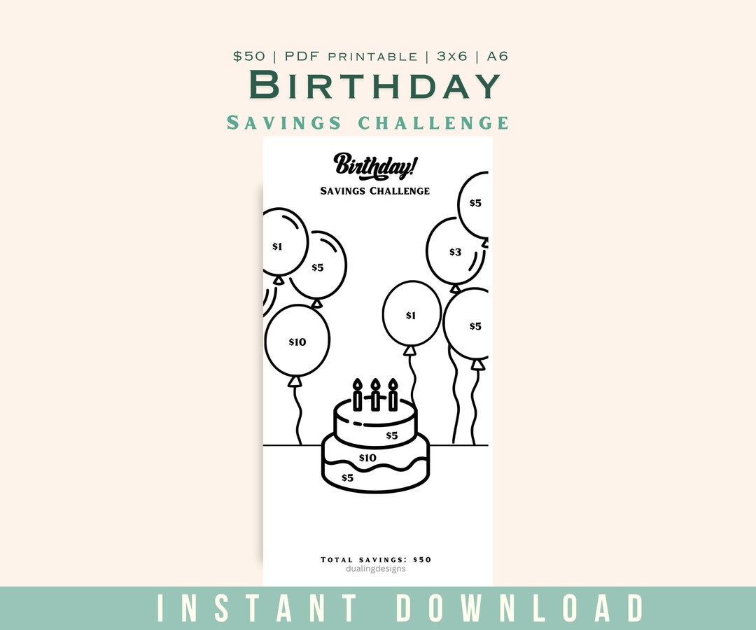 Birthday Coloring Savings Challenge, Saving Challenge Printable, Low ...