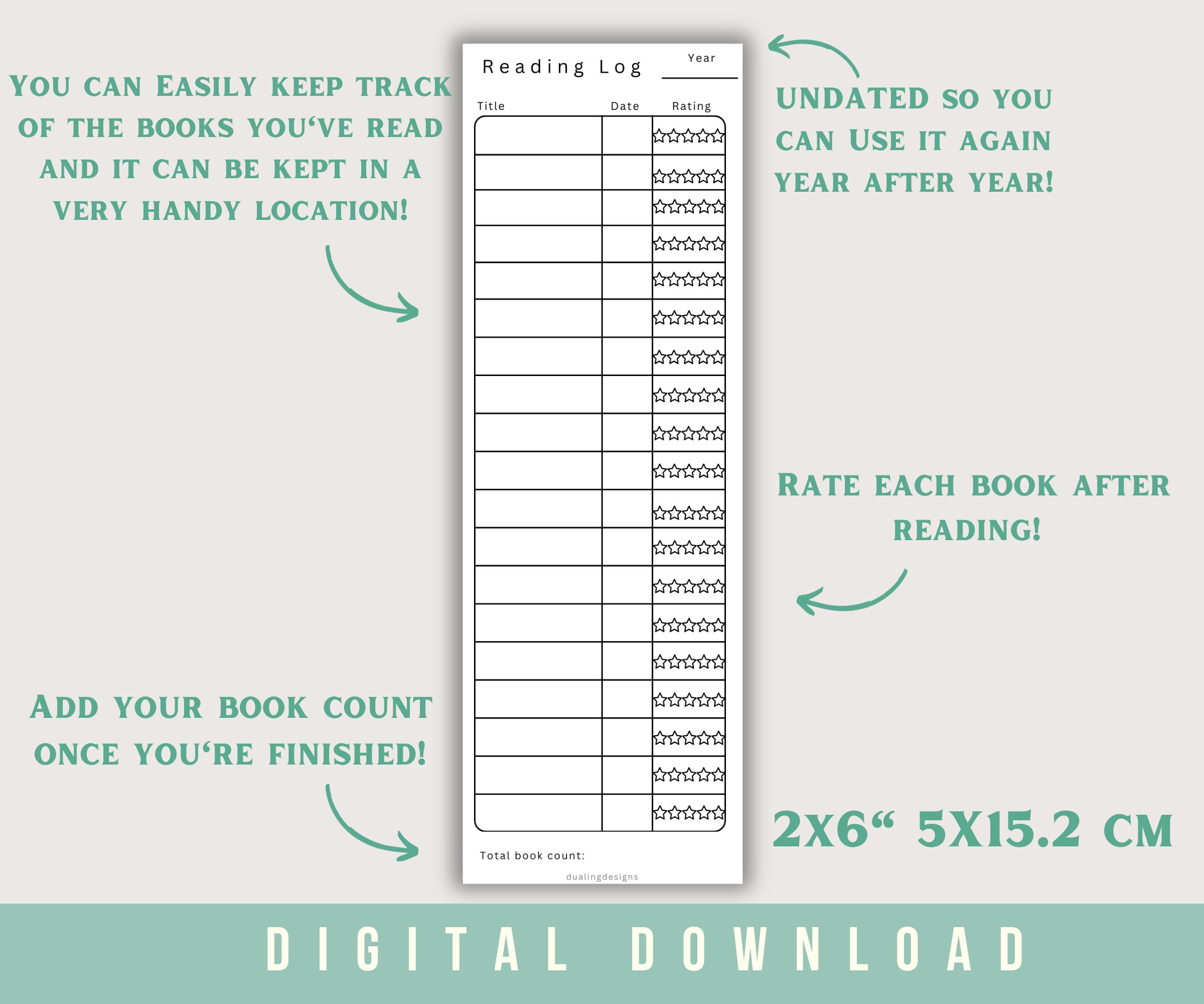 Reading Log Printable Bookmark Reading List Tracker Book Tracker ...
