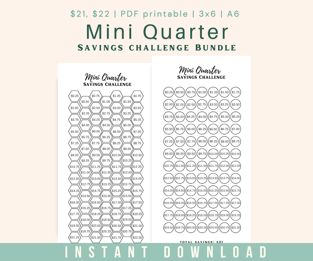 Mini Quarter Savings Challenge, Savings Challenge, A6 Money Savings ...