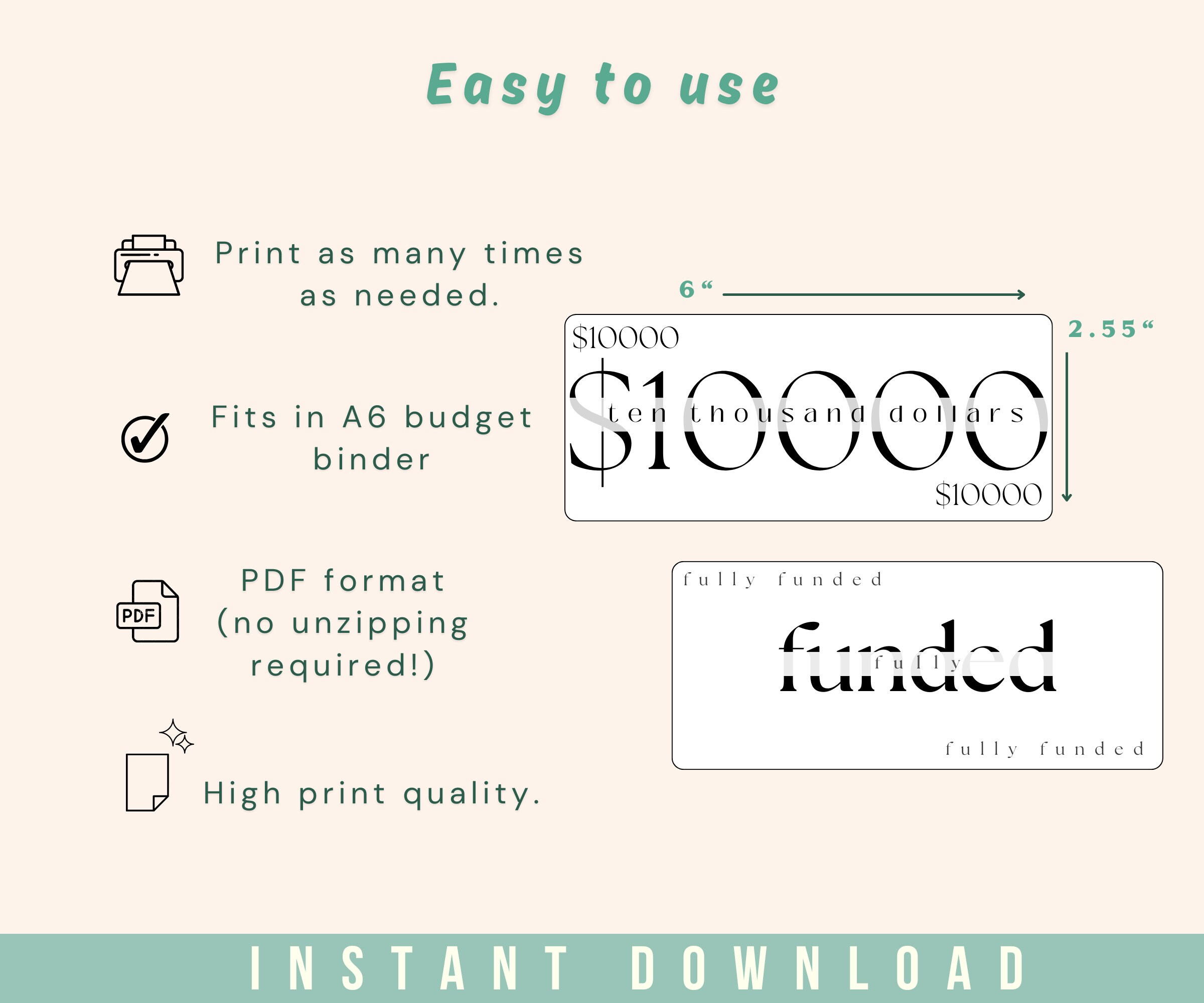 Dollar Bill Placeholders for Cash Stuffing, Printable Budget Binder ...