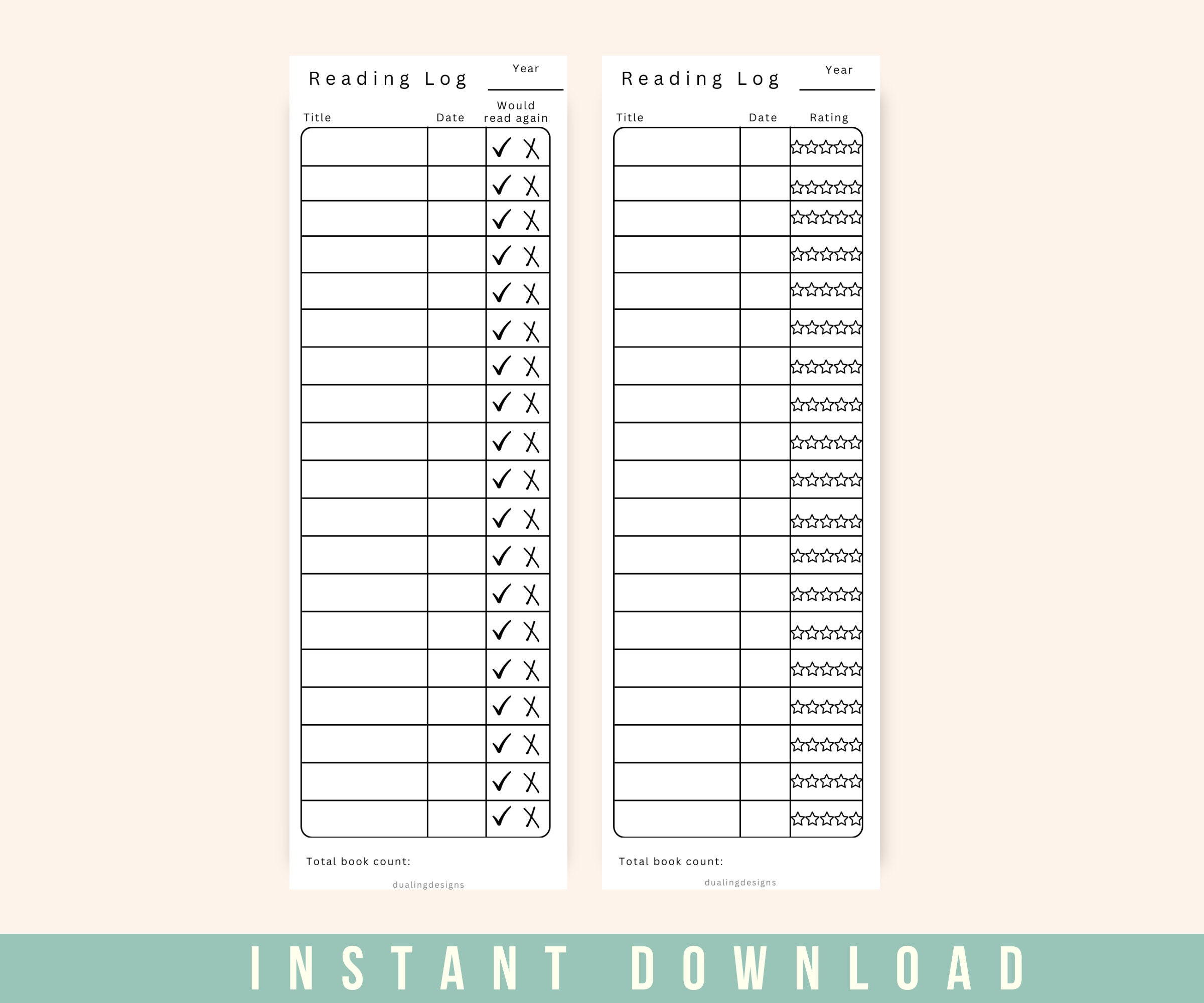 Reading Log Printable Bookmark, Reading List Tracker, Book Tracker ...