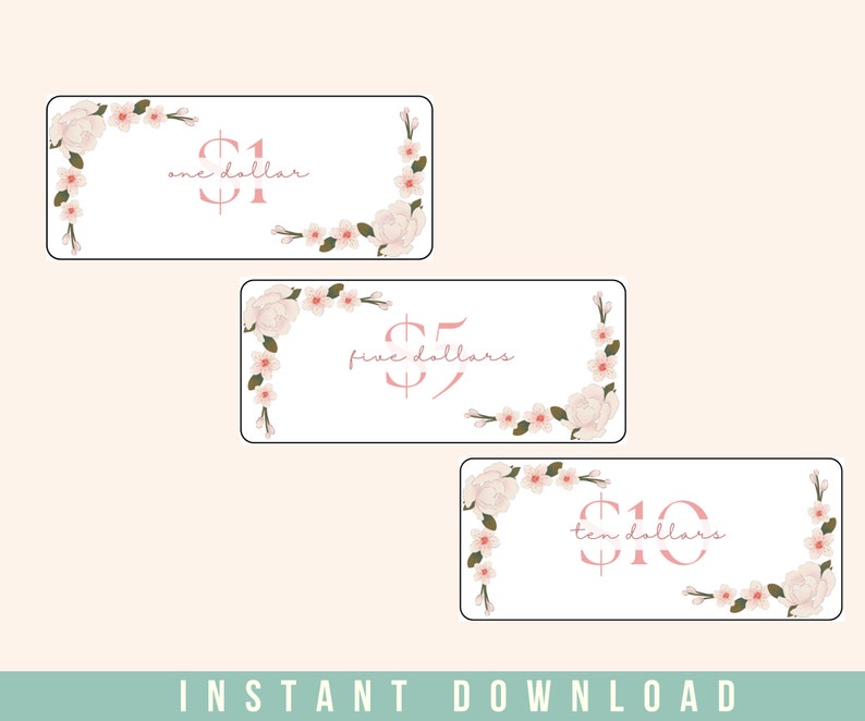 Pink Floral Money Placeholders for A6 Budget Binder (PDF Pattern) - Etsy