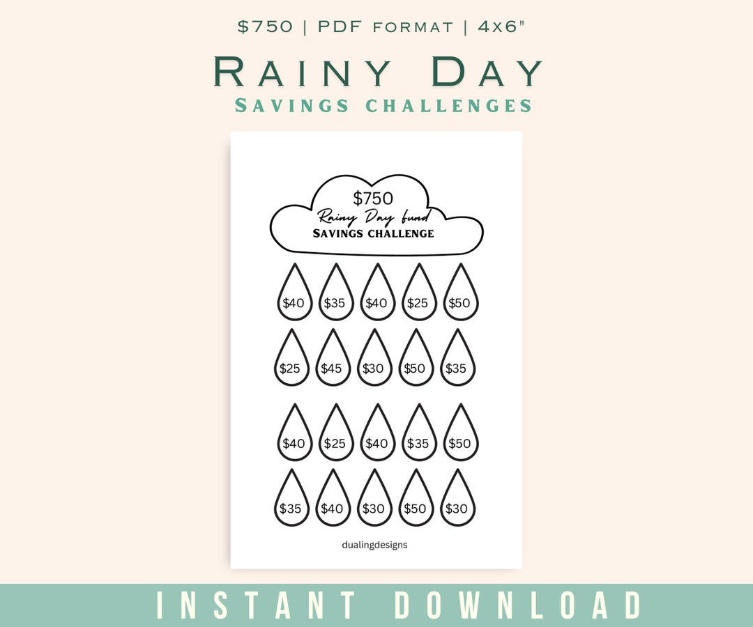Rainy Day Savings Challenge- Printable- A6 - 4x6 - Etsy