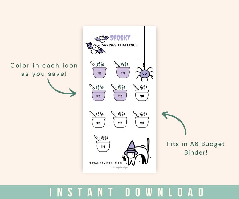 Spooky Savings Challenge Printable, Mini Halloween Savings Challenge ...