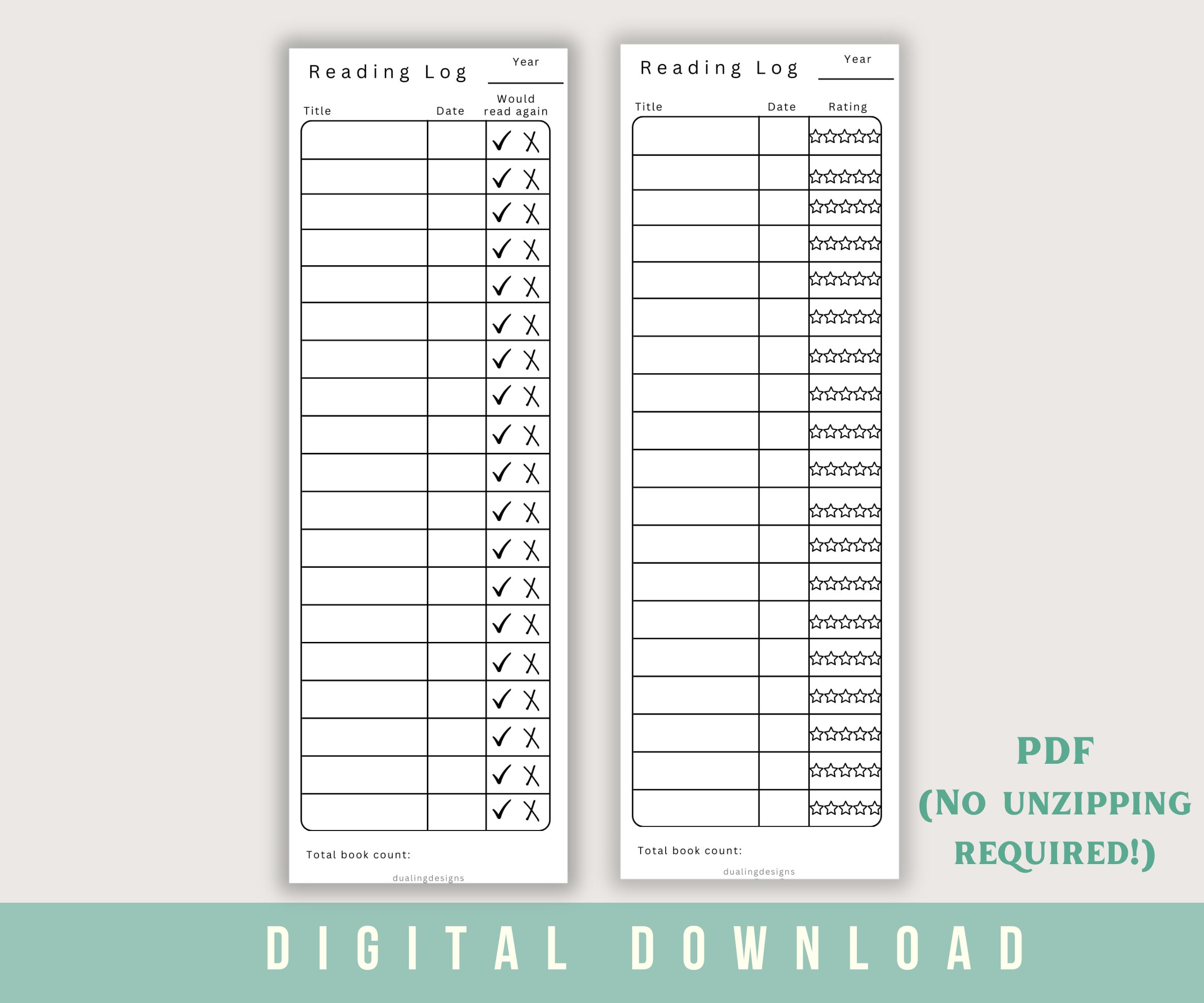 Reading Log Printable Bookmark Reading List Tracker Book Tracker ...