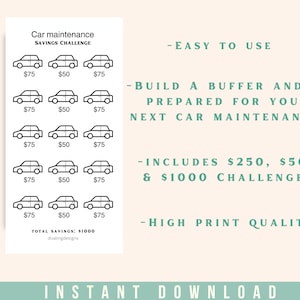 Car Maintenance Savings Challenge Bundle, Car Fund Saving Challenge ...