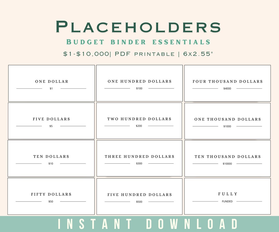 Simple Money Placeholders for Cash Stuffing, Printable Budget Binder ...