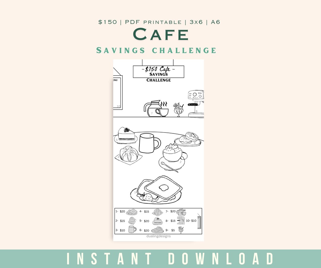 Cafe Save by Number Coloring Savings Challenge Printable, Low Income ...