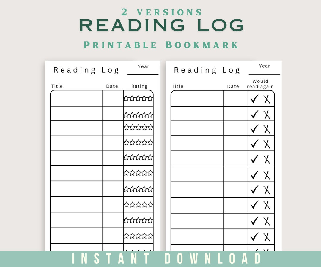 Reading Log Printable Bookmark Reading List Tracker Book Tracker ...