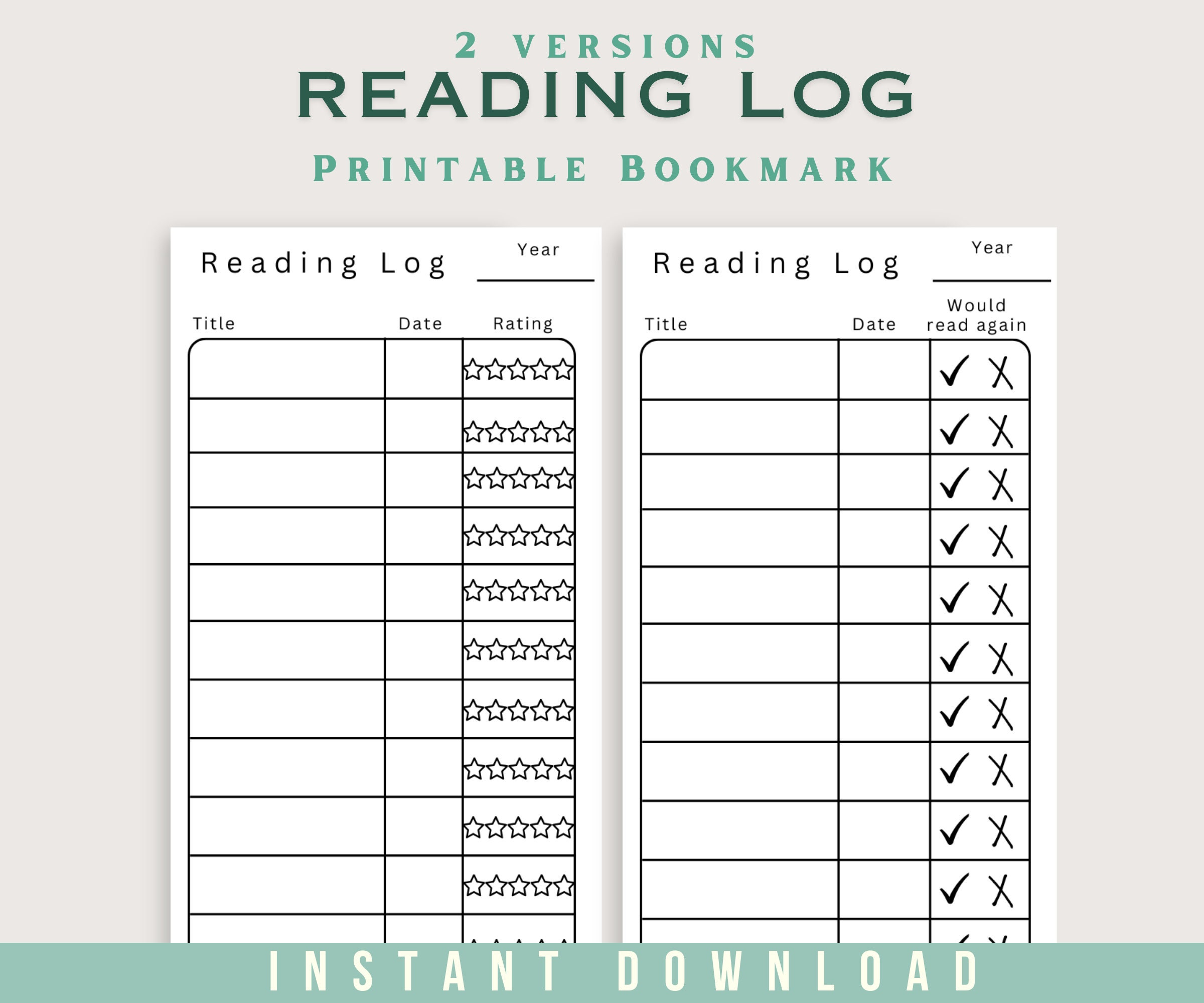 Reading Log Printable Bookmark Reading List Tracker Book Tracker ...