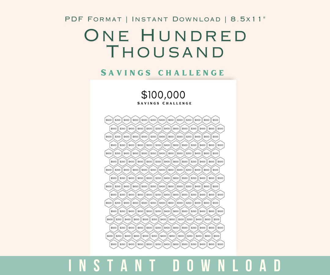 100000 Savings Challenge - Save 100k Challenge Printable - Minimal ...