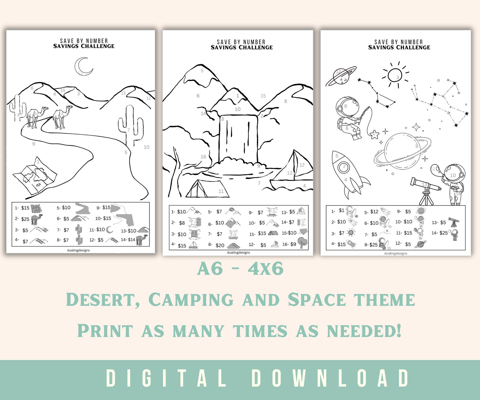 Save by Number Coloring Savings Challenge Printable - Low Income ...