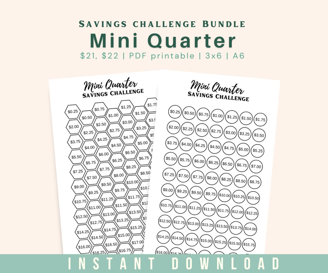 Mini Quarter Savings Challenge, Savings Challenge, A6 Money Savings ...