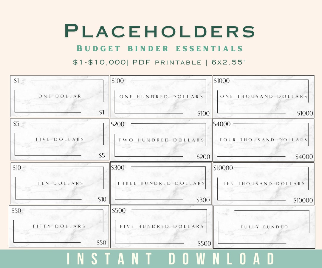 Marble Placeholders for Cash Stuffing, Printable Budget Binder ...