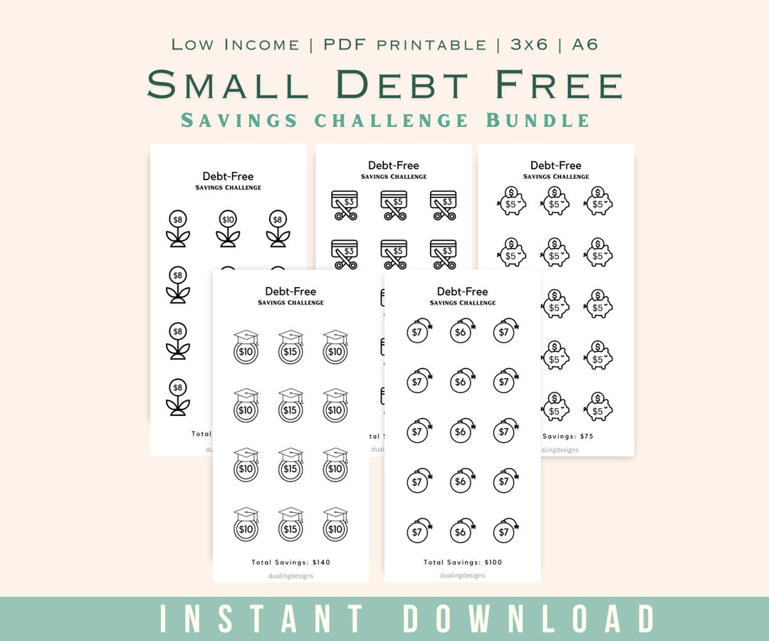 Small Debt-free Savings Challenge Bundle, Everyday Savings Challenge ...
