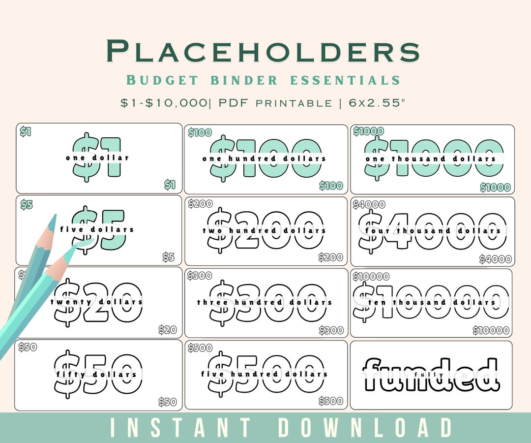 Coloring Placeholders for Cash Stuffing, Printable Budget Binder ...