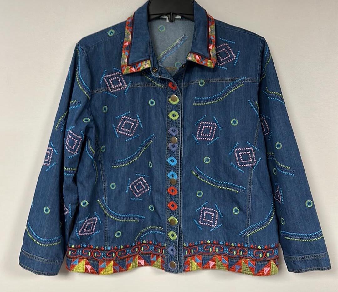 Vintage Embroidered Denim Jacket, Funky 80s/90s Retro Style, 1X - Etsy