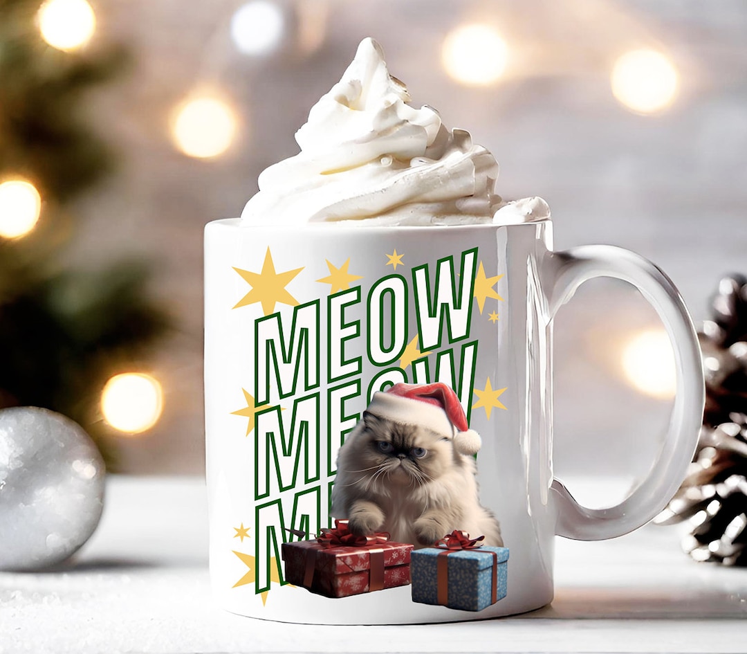 Christmas Cat Mug 11 Oz & 15 Oz White Glossy Ceramic Mug - Etsy