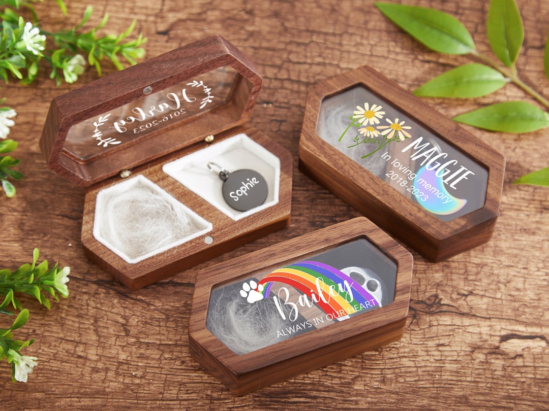 Custom Wooden Pet Hair Memorial Box, Personalised Dog Fur Keepsake, Dog ...