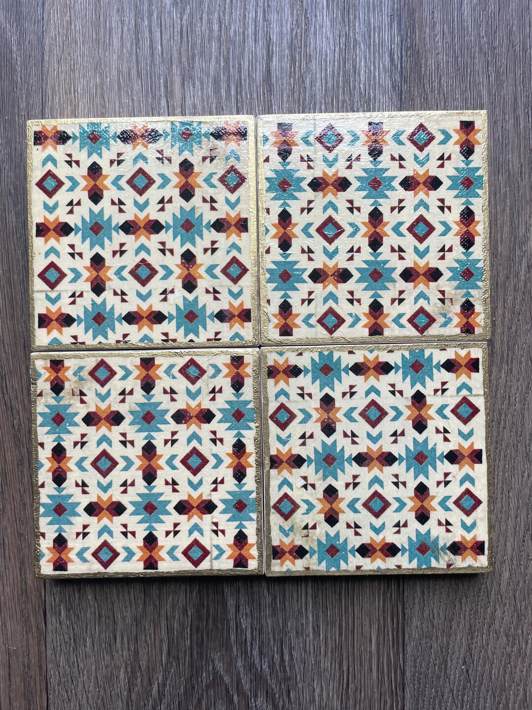 Tribal Print, Handmade Set of Coasters, Native American Made, Set of 4 ...