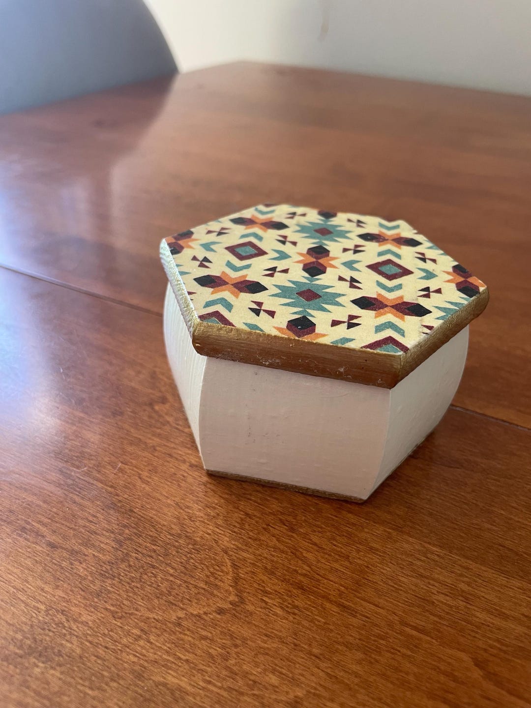 Tribal Print Blue & Gold Mini Jewelry Box, Native American Handmade ...