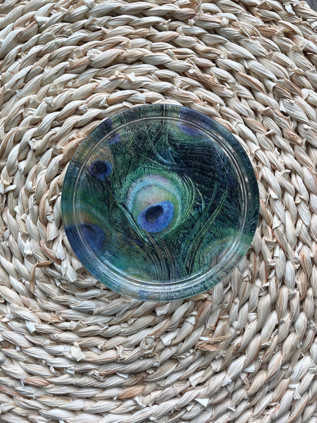 Peacock Feather, Handmade Clear Candle Holder/ashtray, Native American ...