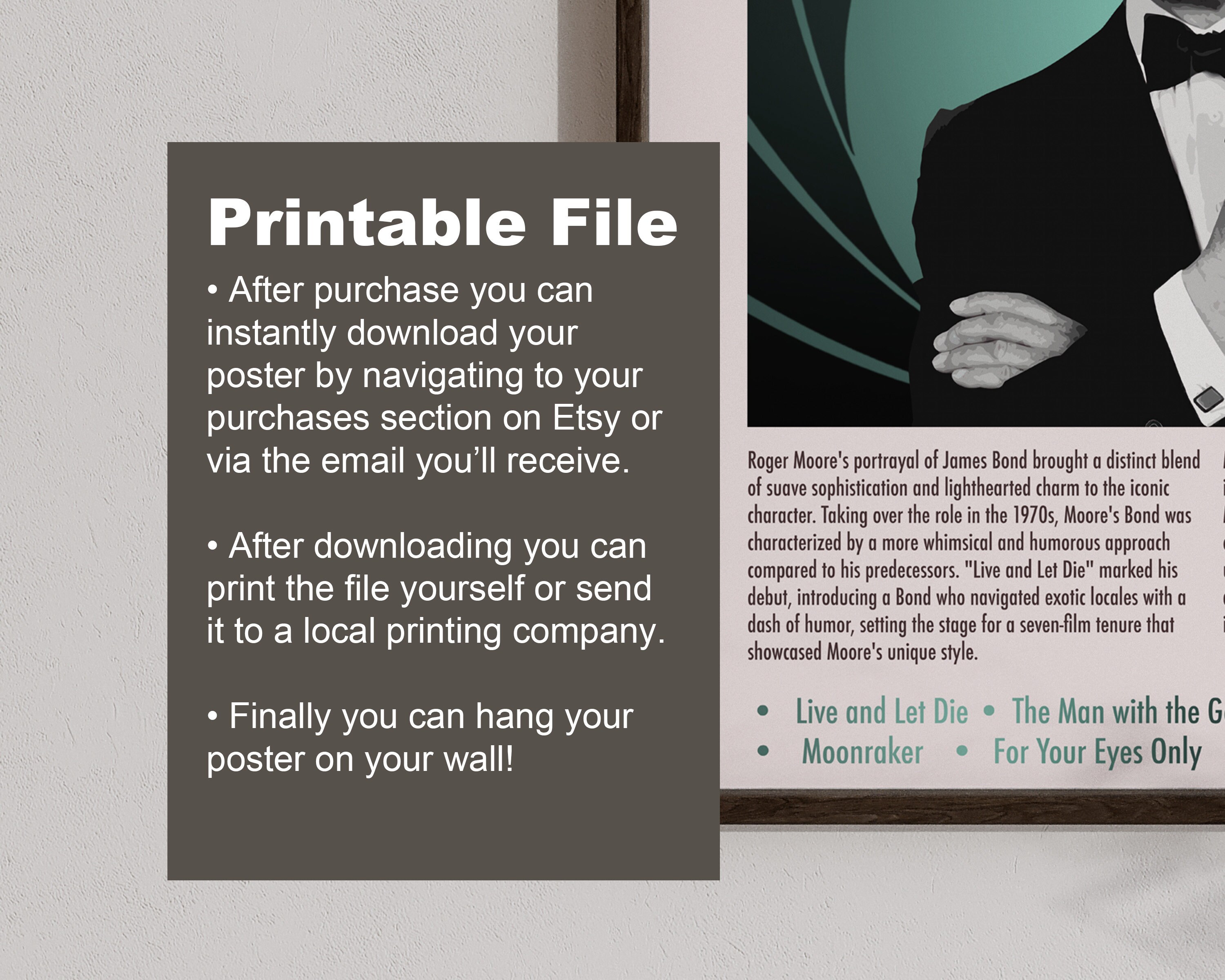 Roger Moore Poster James Bond Wall Art Aesthetic Actor Prints Bedroom ...