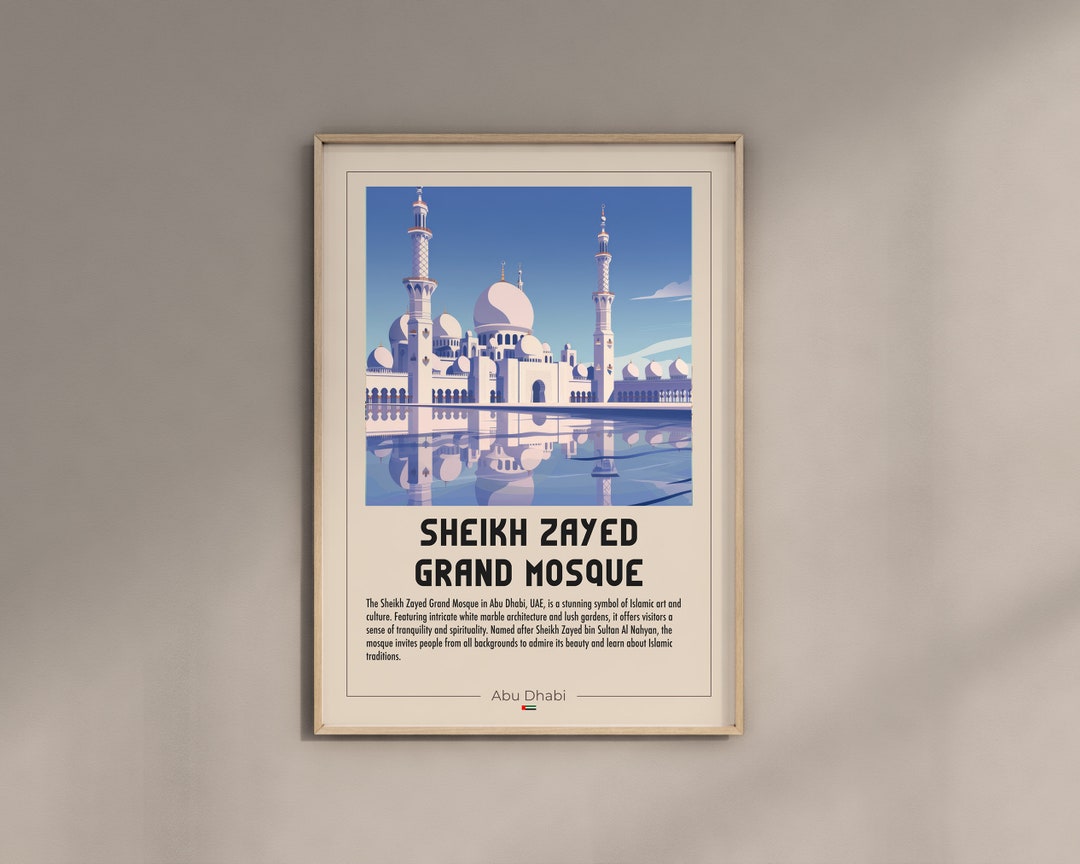 Sheikh Zayed Grand Mosque Poster Aesthetic Home Decor Abu Dhabi Wallart ...