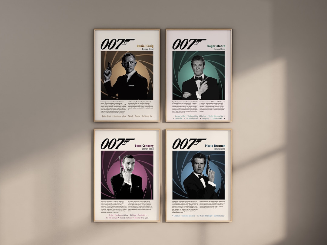Set of 4 James Bond Posters Daniel Craig Wall Art Printable Roger Moore ...