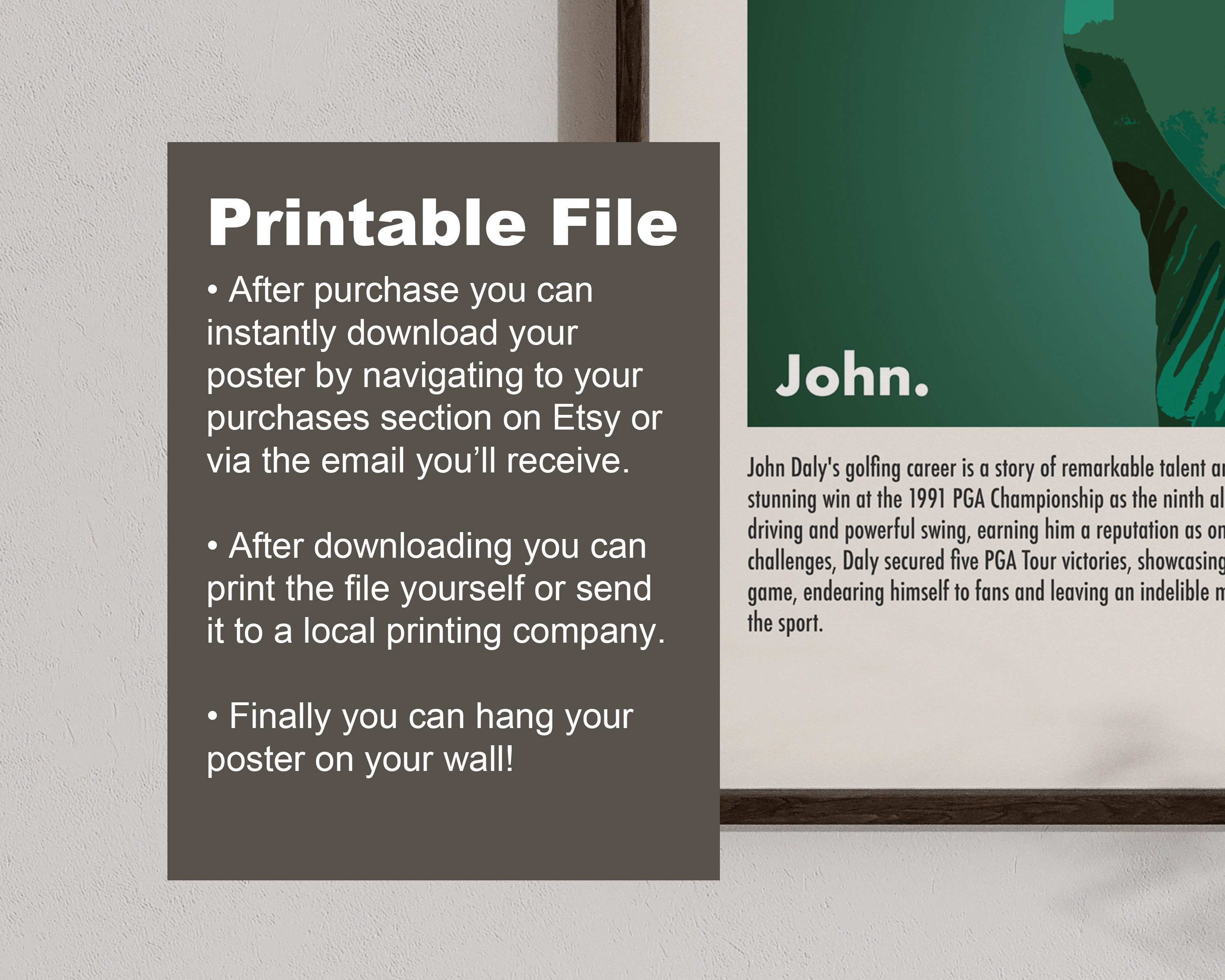 John Daly Poster Prints Digital Golf Wall Art Golfing Icons Artworks ...