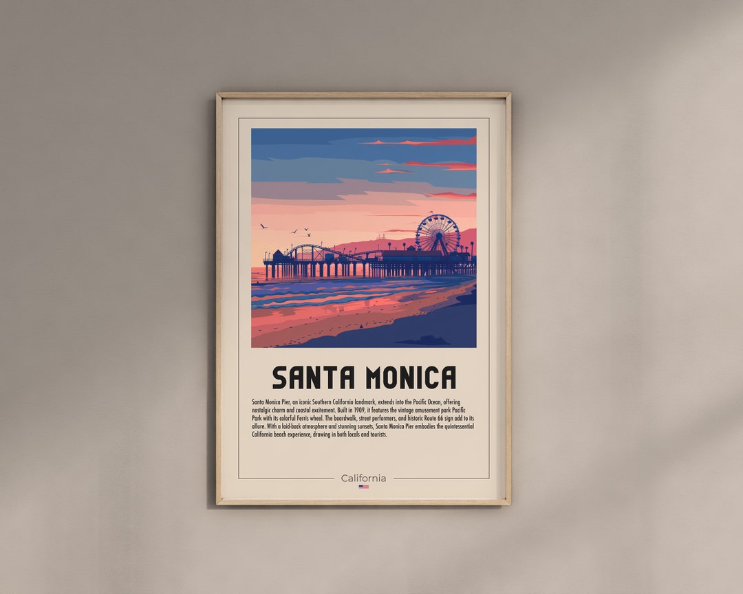 Santa Monica Pier Poster Vintage California Wall Art Aesthetic Home ...