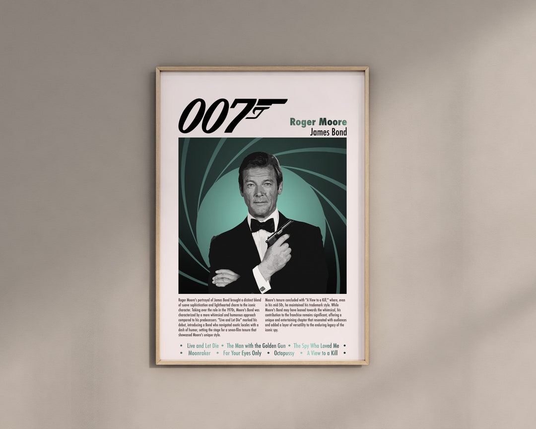 Roger Moore Poster James Bond Wall Art Aesthetic Actor Prints Bedroom ...