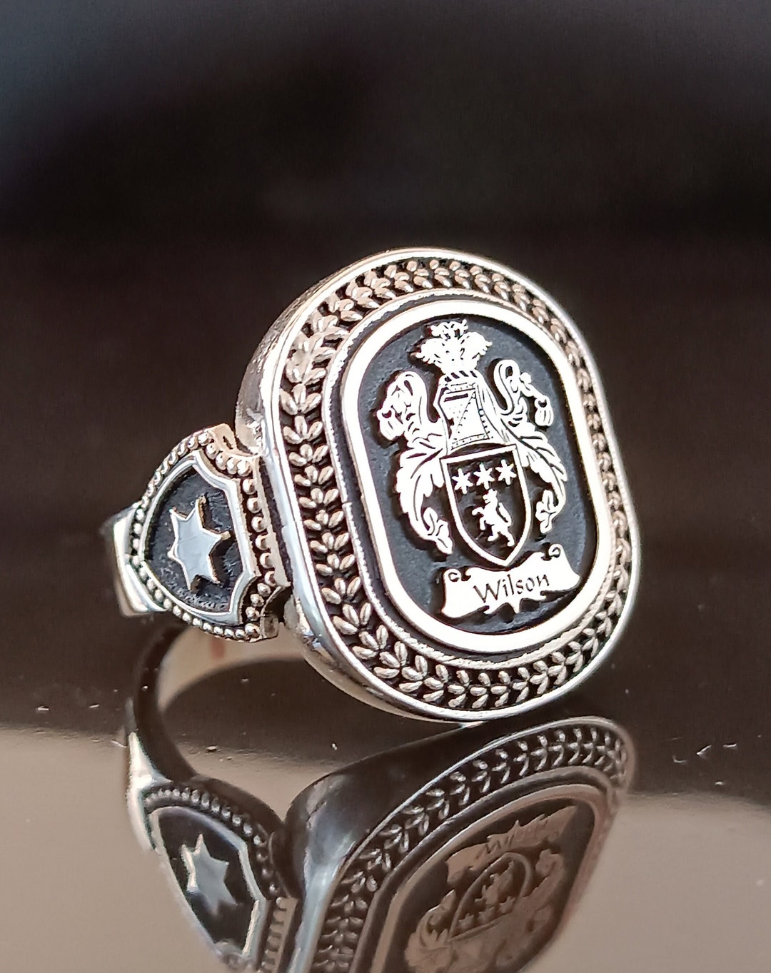 Heraldic Custom Jewelry Ring, Mens Gift, Mushroom Ring, Family Crest ...