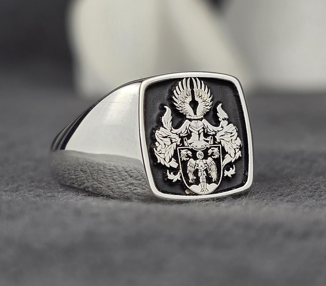 Custom Family Crest Signet Ring Sterling Silver Heraldic Ring Handmade ...