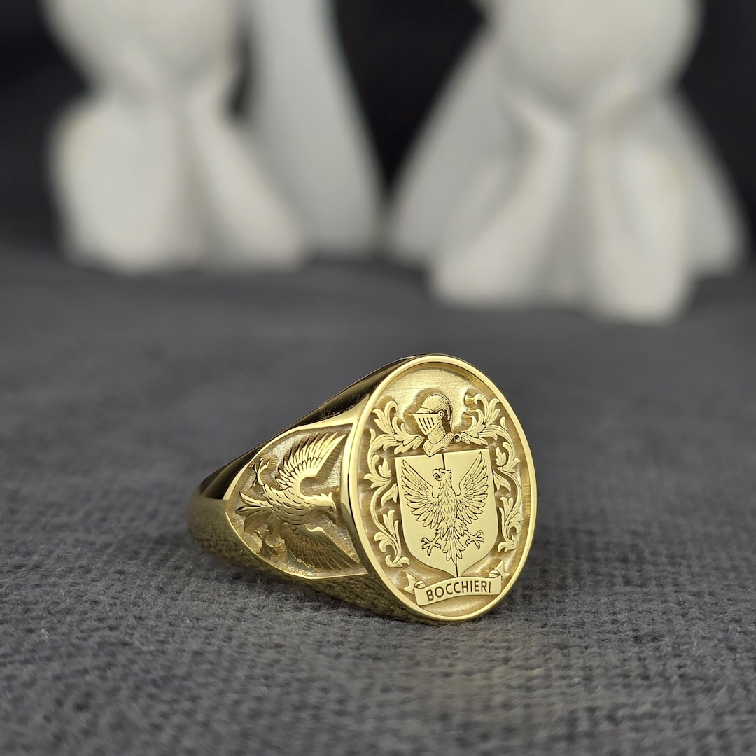 Custom Family Crest Ring, Personalized Coat of Arms Jewelry, Gold ...