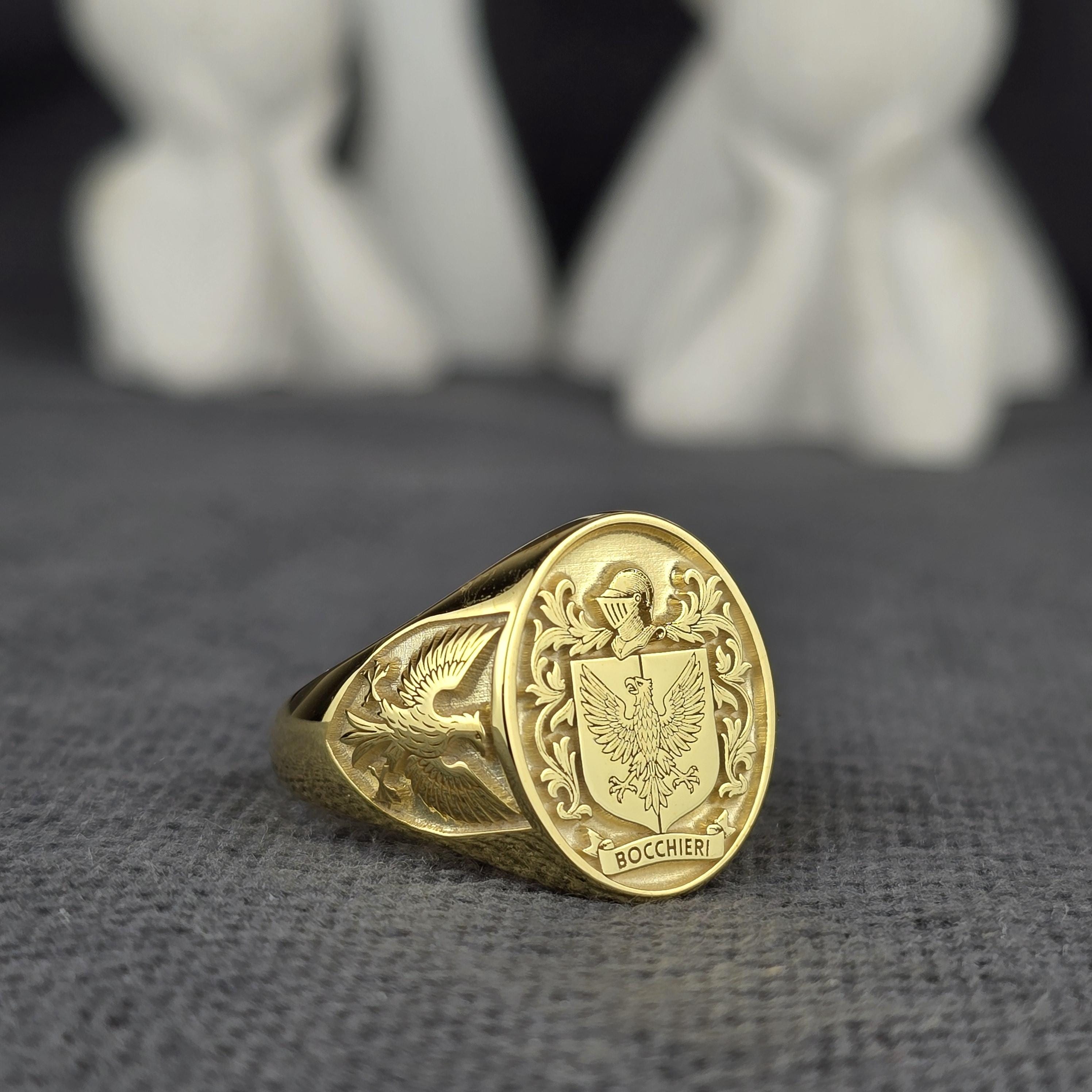Custom Family Crest Ring, Personalized Coat of Arms Jewelry, Gold ...
