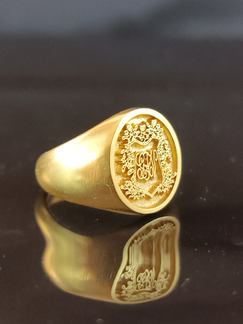 Heraldic Custom Jewelry Ring, Mens Gift, Mushroom Ring, Family Crest ...