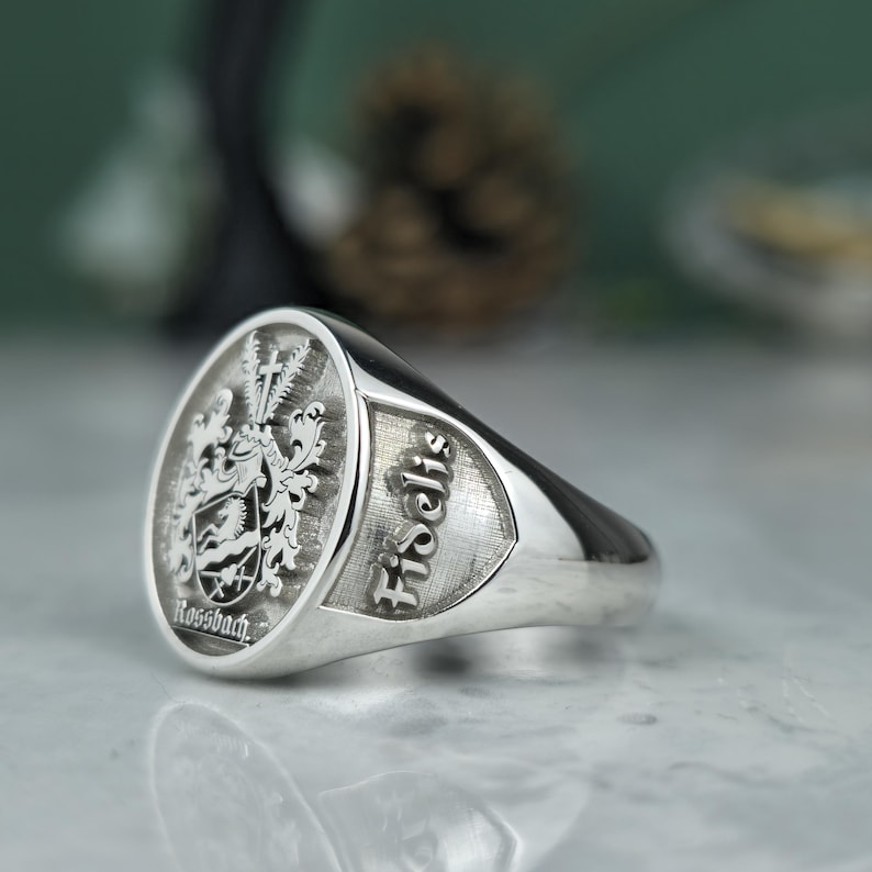 Custom Heraldic Signet Ring, Family Crest Ring, Sterling Silver Mens ...