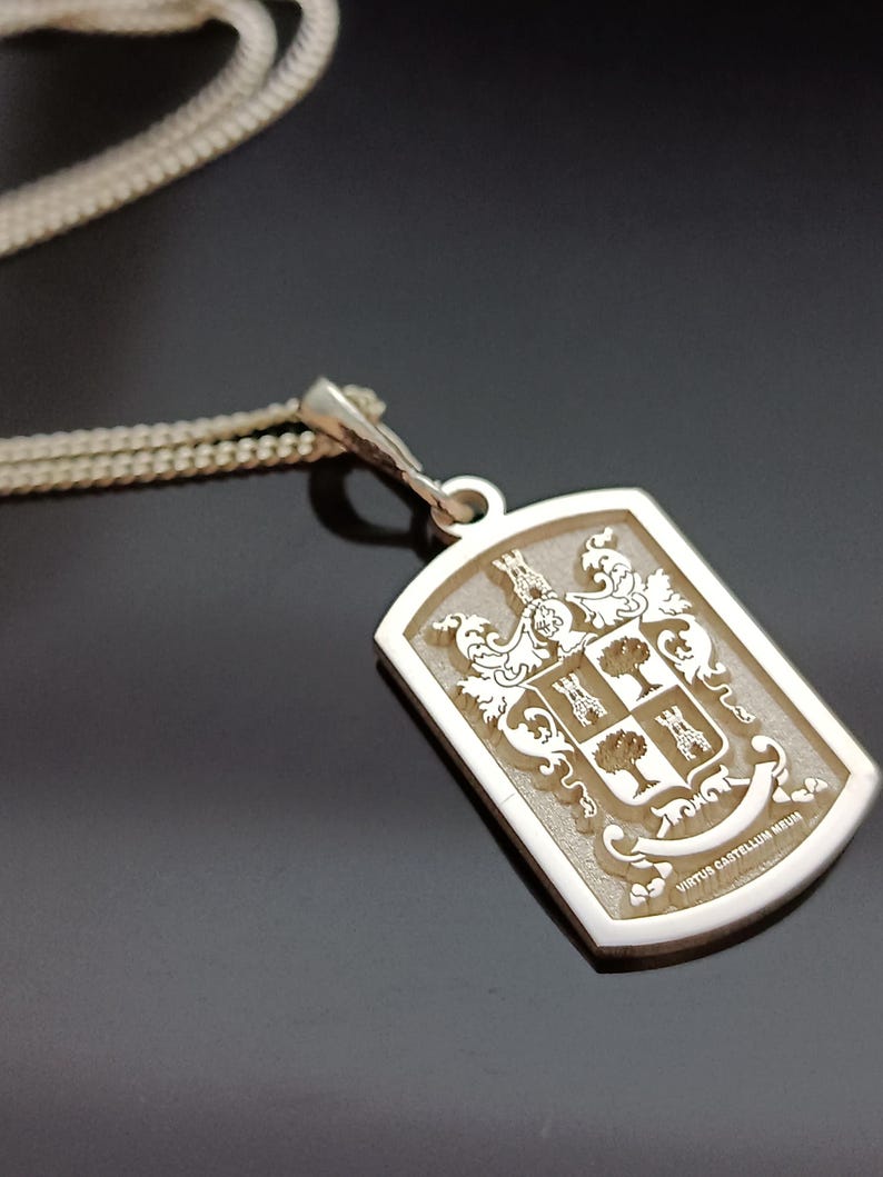 Custom Heraldic Pendant in Silver Shield Shape With Family Crest Design ...