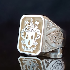 Family Crest Coat of Arms Shield Signet Ring, Sterling Silver ...