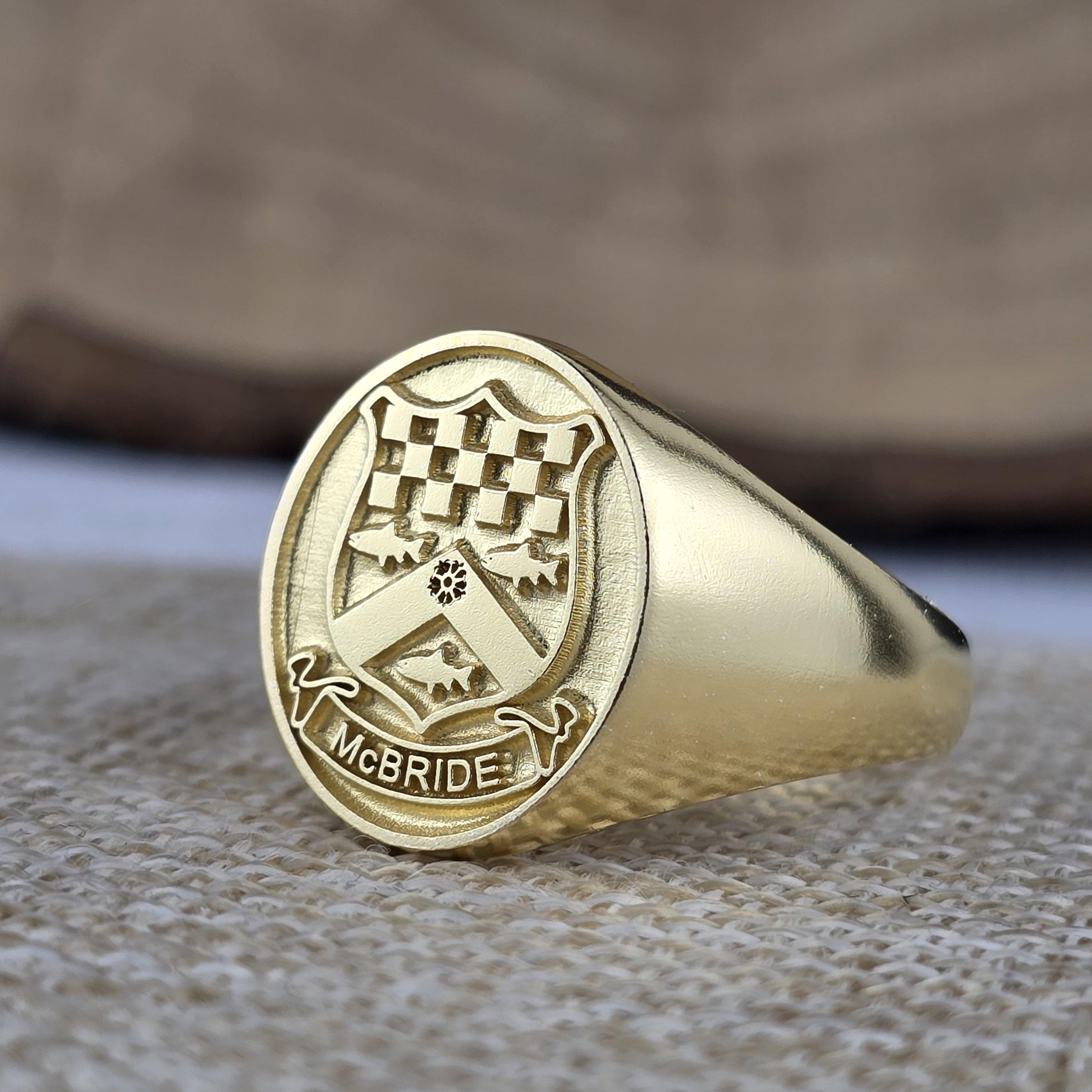 Custom Family Crest Signet Ring Gold, Personalized Heraldic Ring, Irish ...