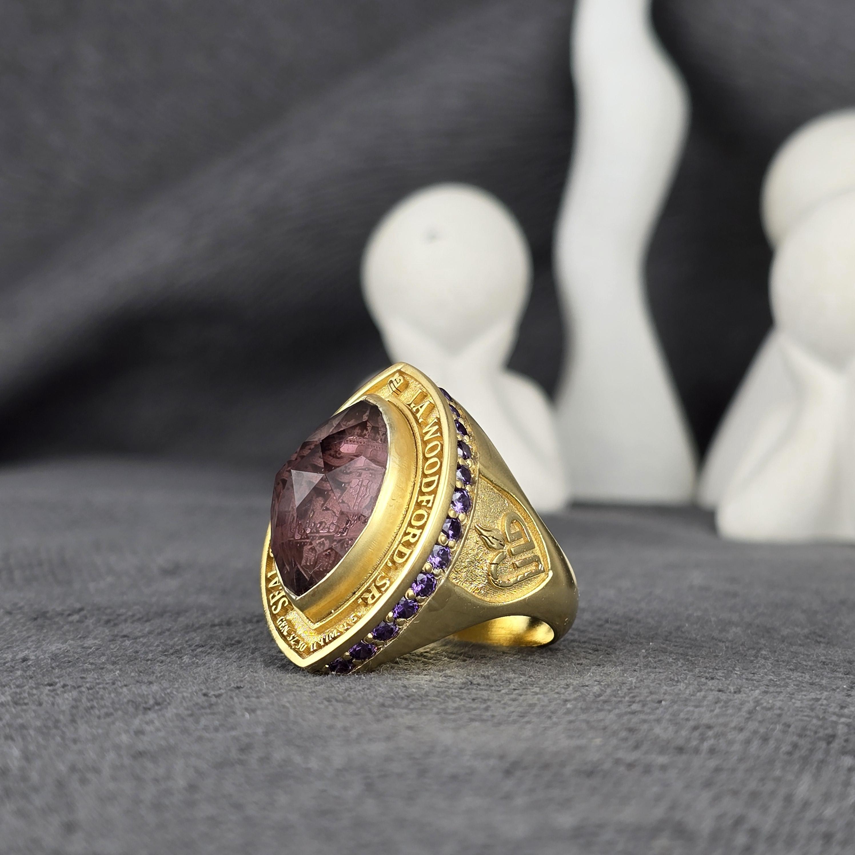 Gold Bishop Ring With Gemstone, Custom Episcopal Seal Ring, Religious ...