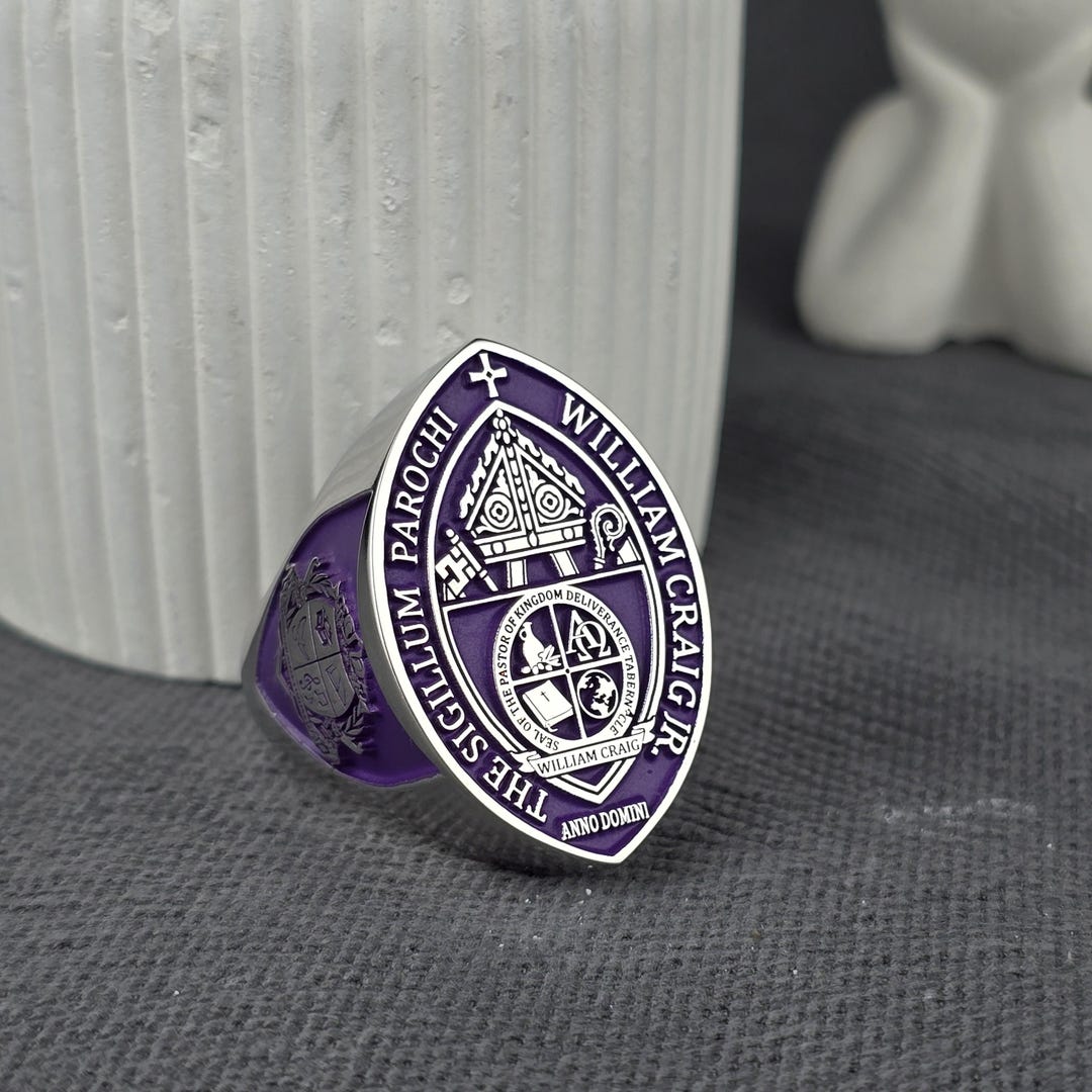 Sterling Silver Bishop Ring With Purple Enamel / Episcopal Style ...