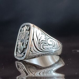 Heraldic Custom Jewelry Ring, Mens Gift, Mushroom Ring, Family Crest ...
