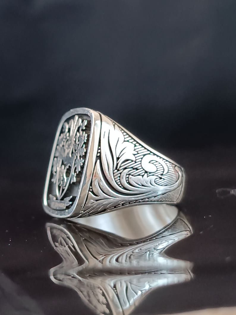 Heraldic Custom Jewelry Ring, Mens Gift, Mushroom Ring, Family Crest ...