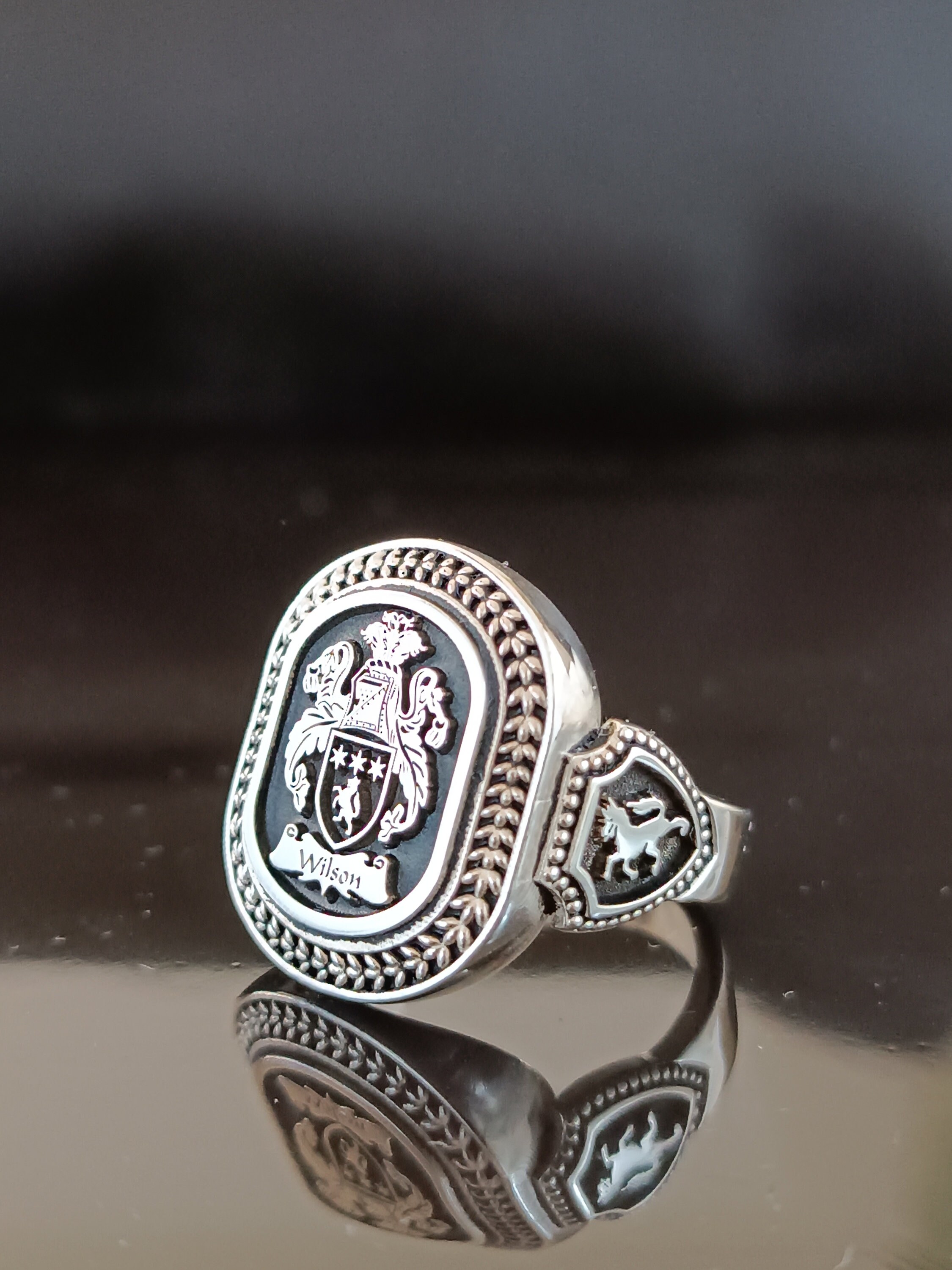 Heraldic Custom Jewelry Ring, Mens Gift, Mushroom Ring, Family Crest ...