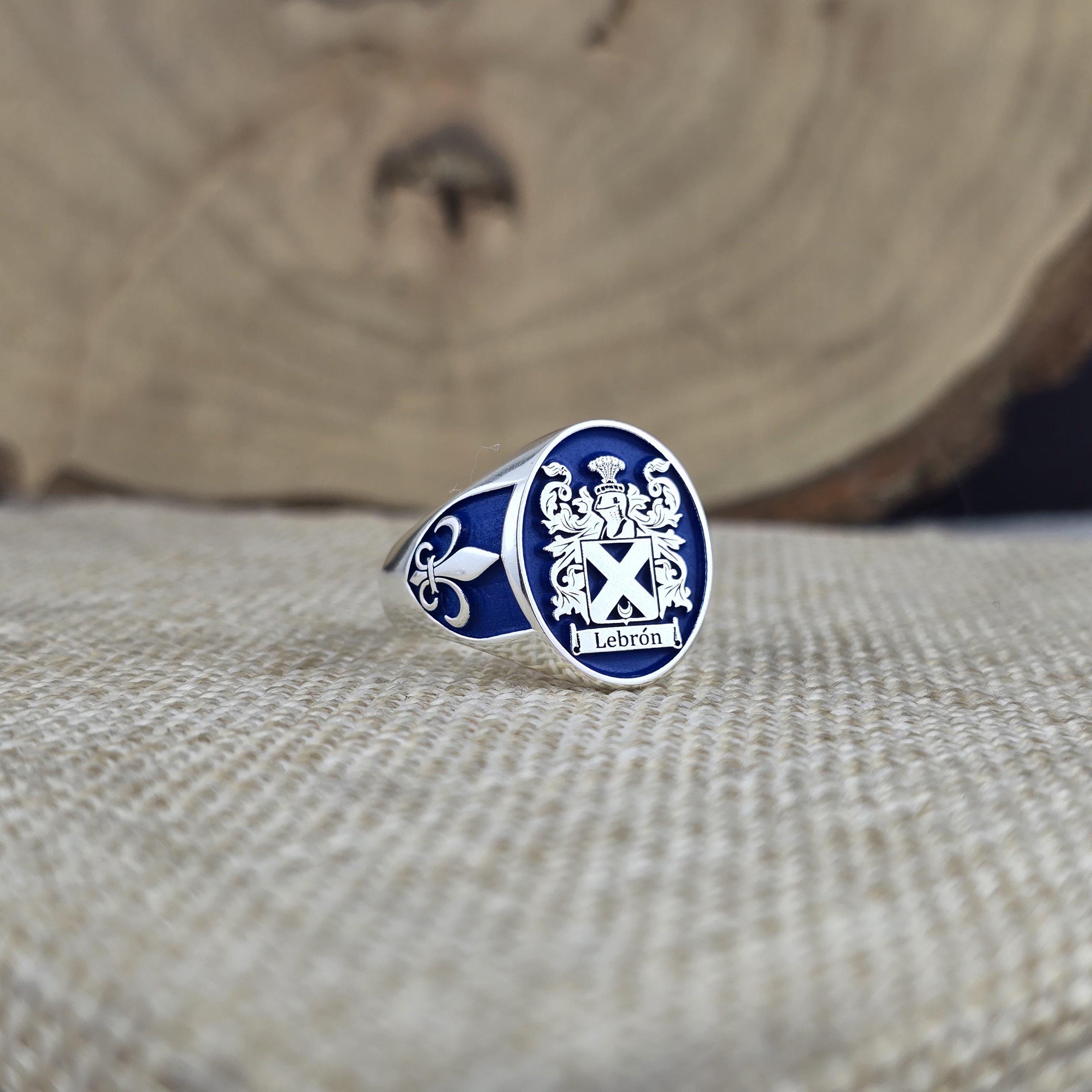 Custom Family Crest Signet Ring Silver Heraldic Coat of Arms Ring ...